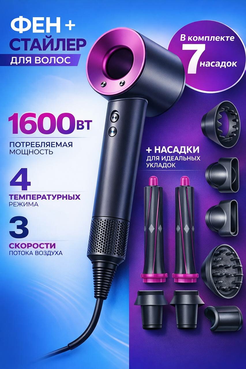 Фен (7 in1) для волос 7в1 профессиональный, профессиональный, мощный