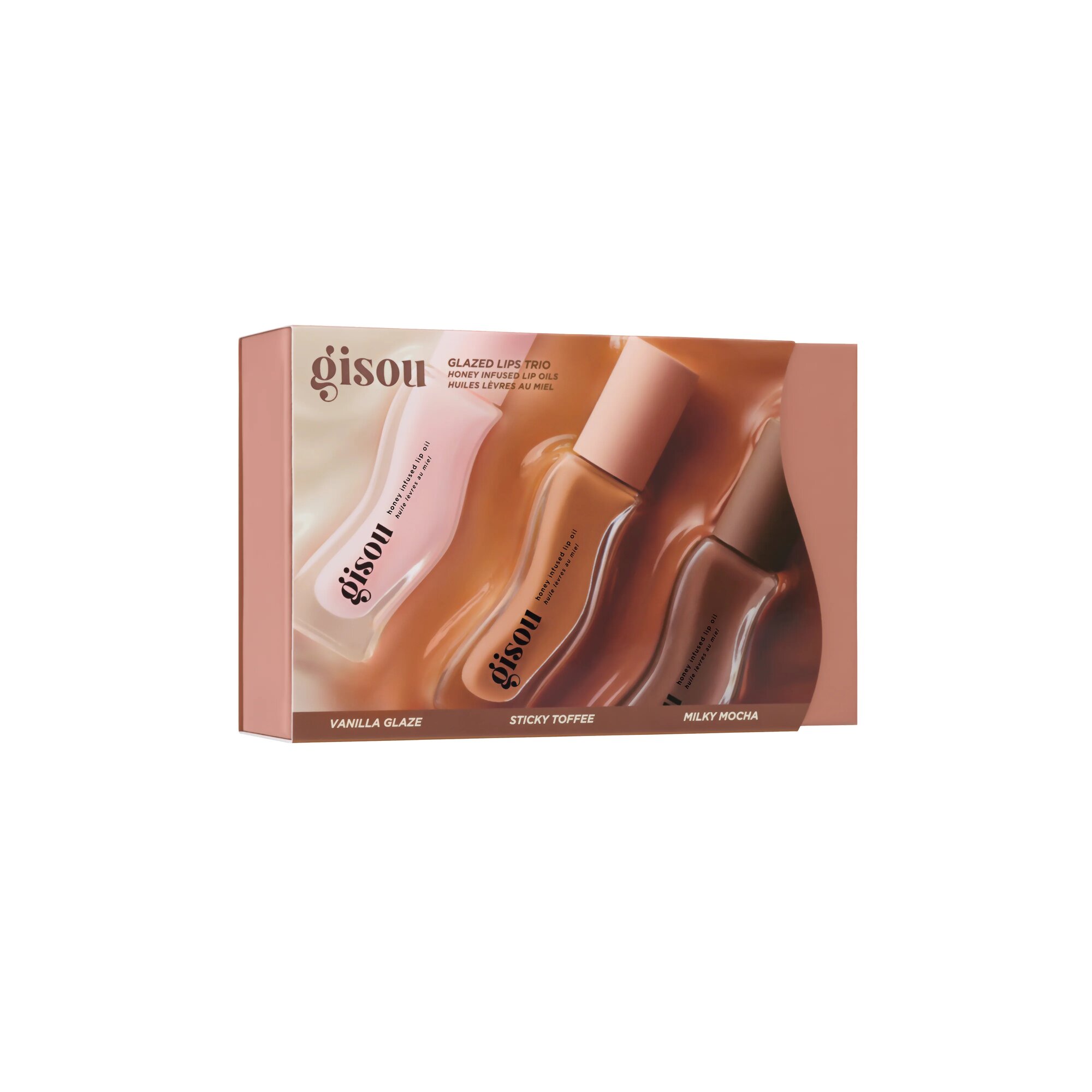 Gisou Набор полноразмерных масел для губ Glazed Lips Trio, Vanilla Glaze, Sticky Toffee, Milky Mocha