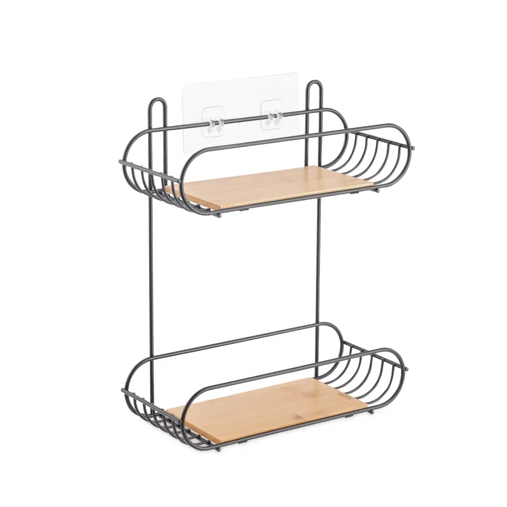 Полка для душа Lemer "Neris", дерево/металл, двухъярусная, черная