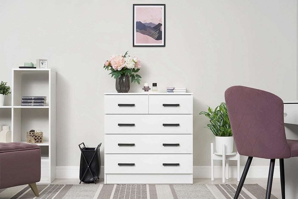 Комод в спальню, гостиную, 5 ящиков, К800-3/2, 80х83х44 см, ЛДСП, Белый