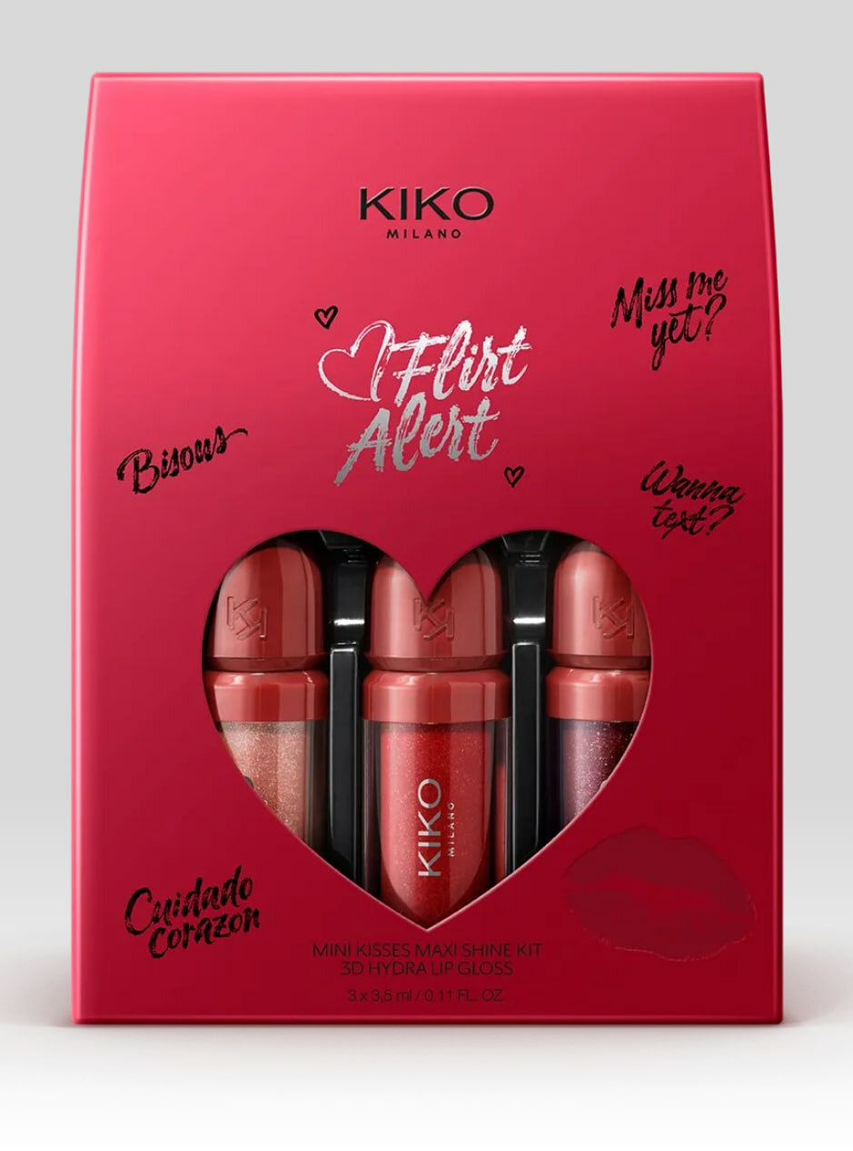 KIKO MILANO Набор из 3 мини-блесков для губ Flirt Alert Mini Kisses Maxi Shine Kit 3D Hydra Lip Gloss