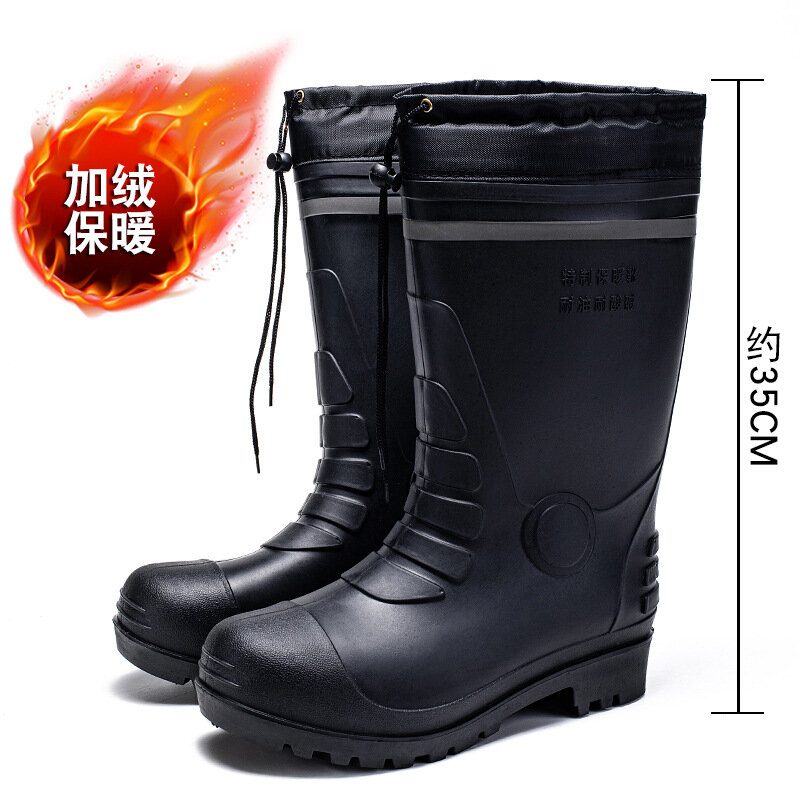 Мужские высокие резиновые ботинки из хлопка, на флисовой подкладке, теплые водонепроницаемые сапоги для активного отдыха, рабочие ботинки для автомойки/строительной площадки, износостойкие зимние сапоги. Размер обуви. EU:45