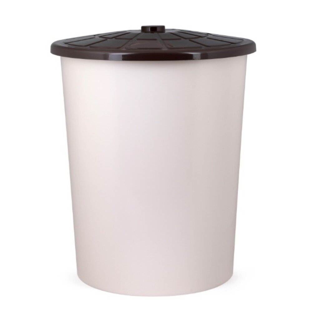 Бак для мусора Альтернатива Пластиковый с крышкой, объем 100 л, размер 58х65 см, бежевый цвет М3469