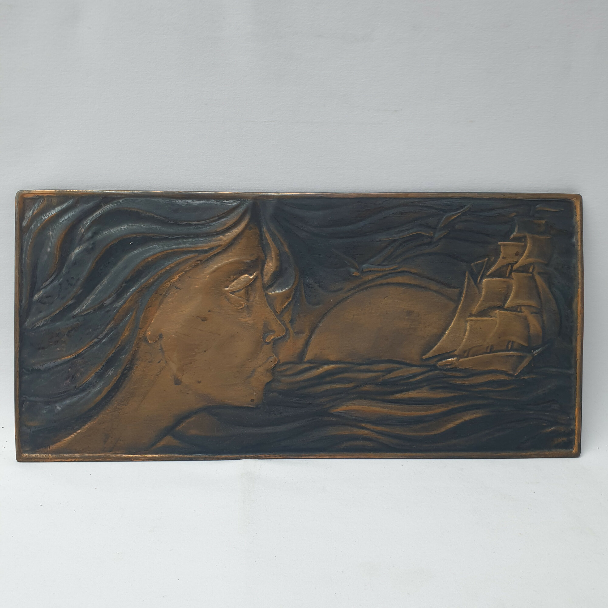 Винтажная чеканка 18х38 см, Ассоль, пятна. СССР