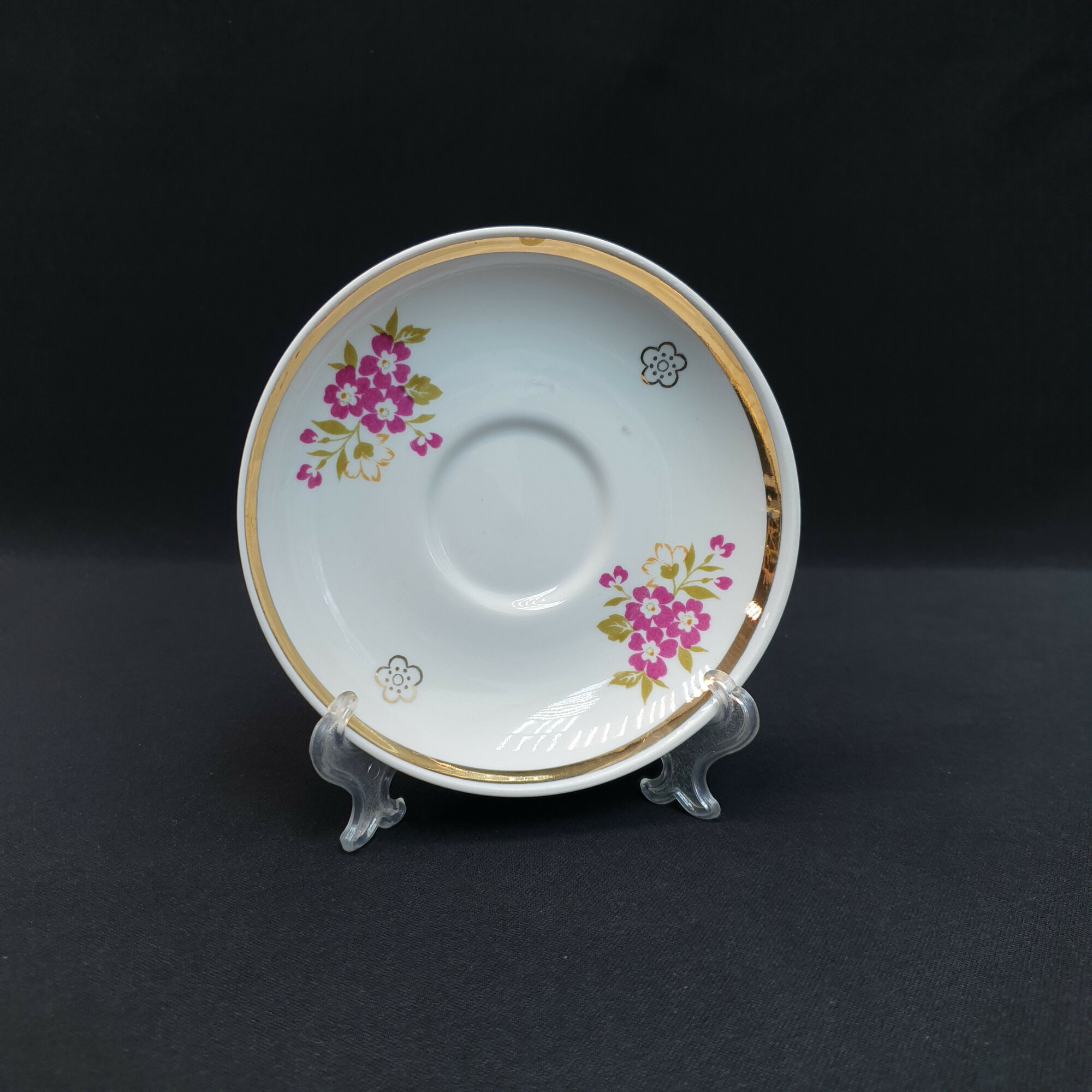 Винтажное кофейное блюдце Вербилки, фарфор деколь позолота 125 мм, СССР