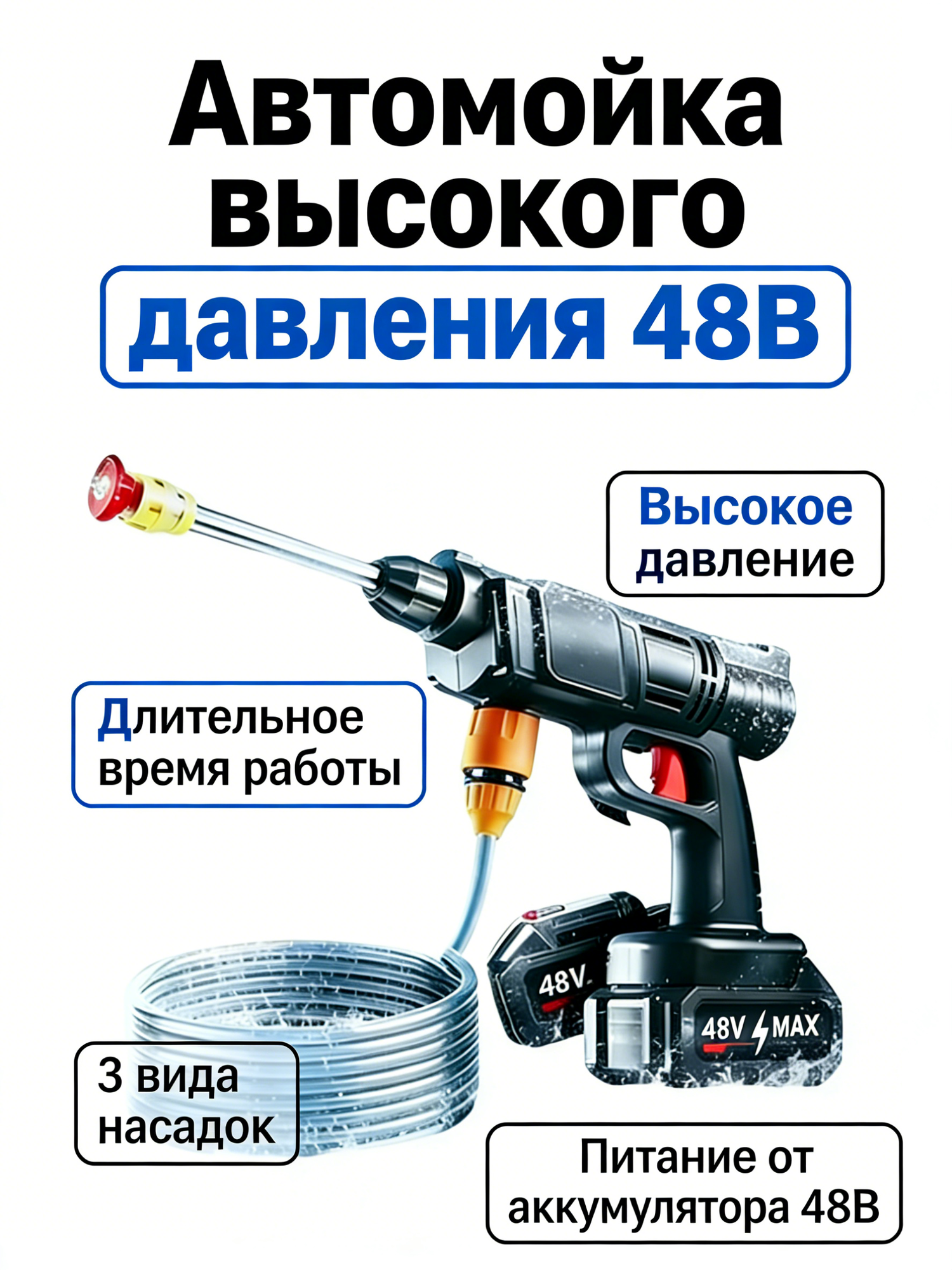 Аккумуляторная автомойка высокого давления с кейсом 2 аккумулятора. Минимойка