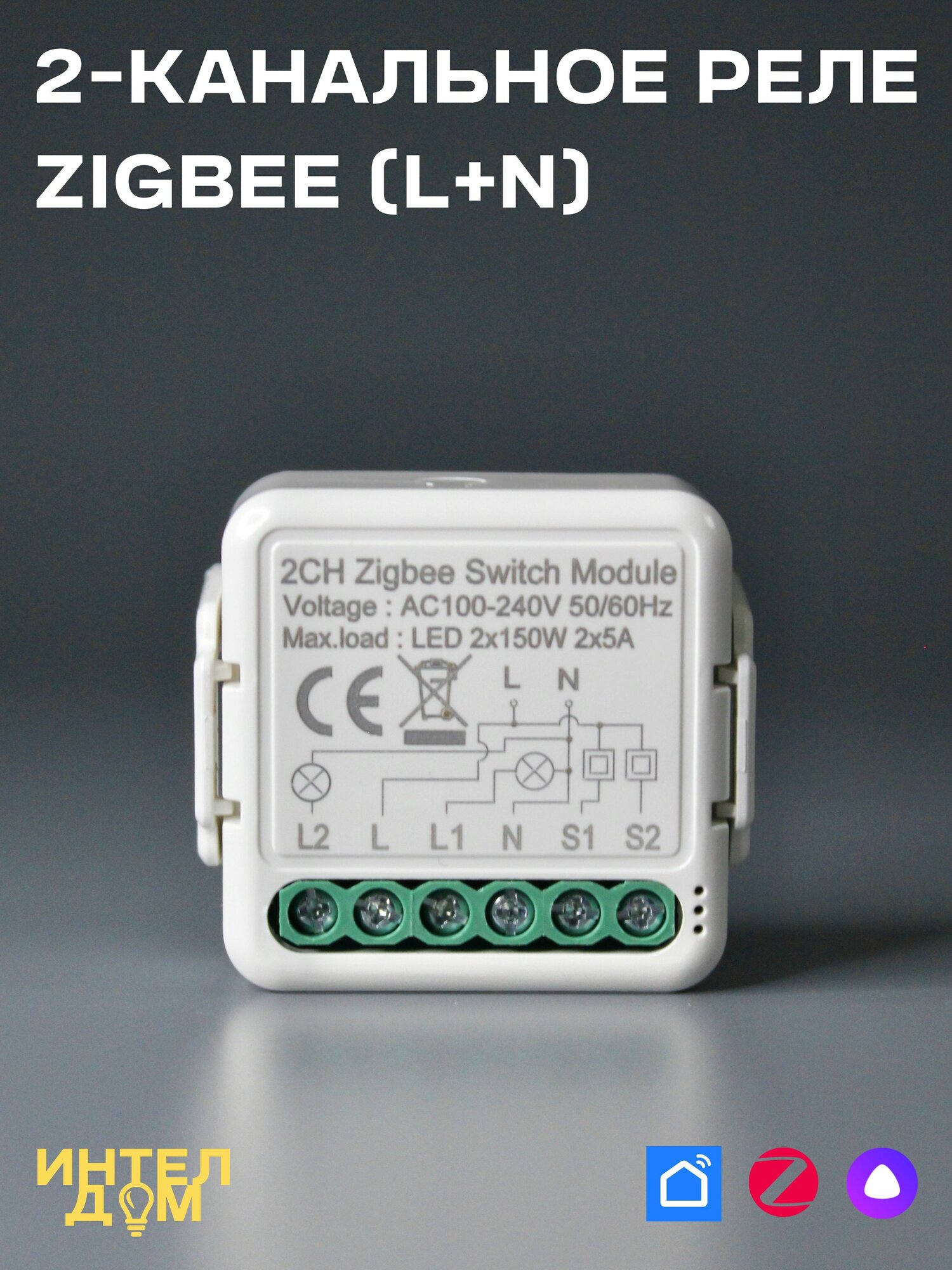 2-канальное реле Zigbee с Алисой