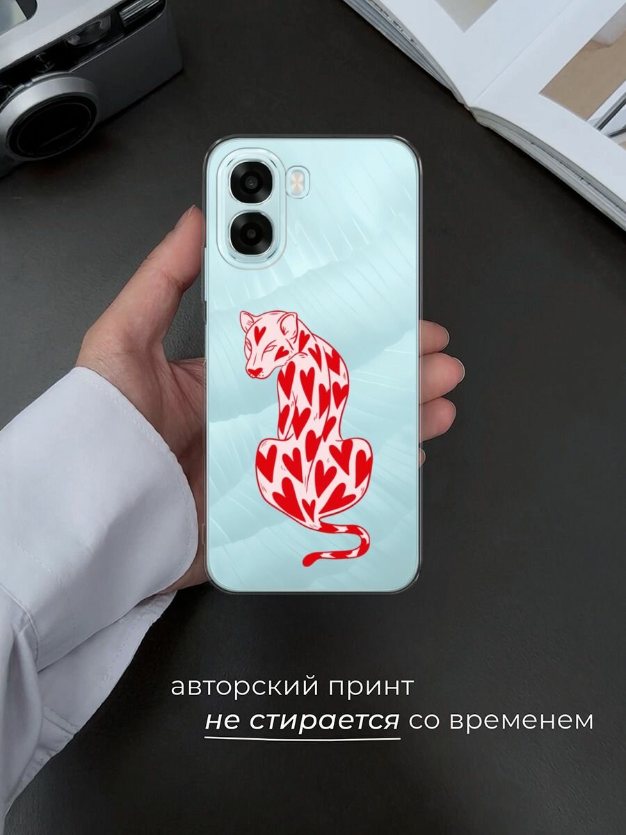 Чехол на Oppo A6x / Оппо A6x с принтом Heart panther 2, прозрачный — фото 1