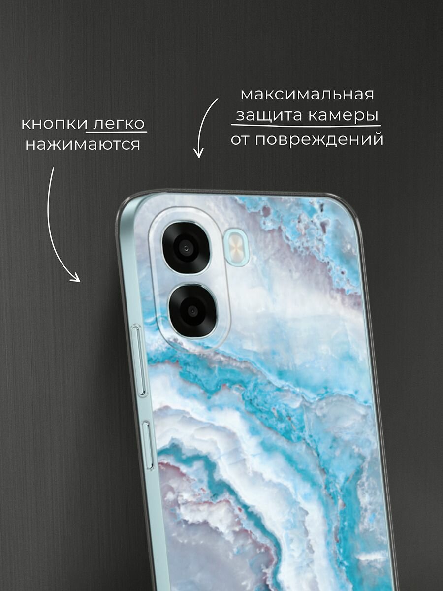 Силиконовый чехол на Oppo A6x / Оппо A6x с принтом Нежно-голубой мрамор — фото 1