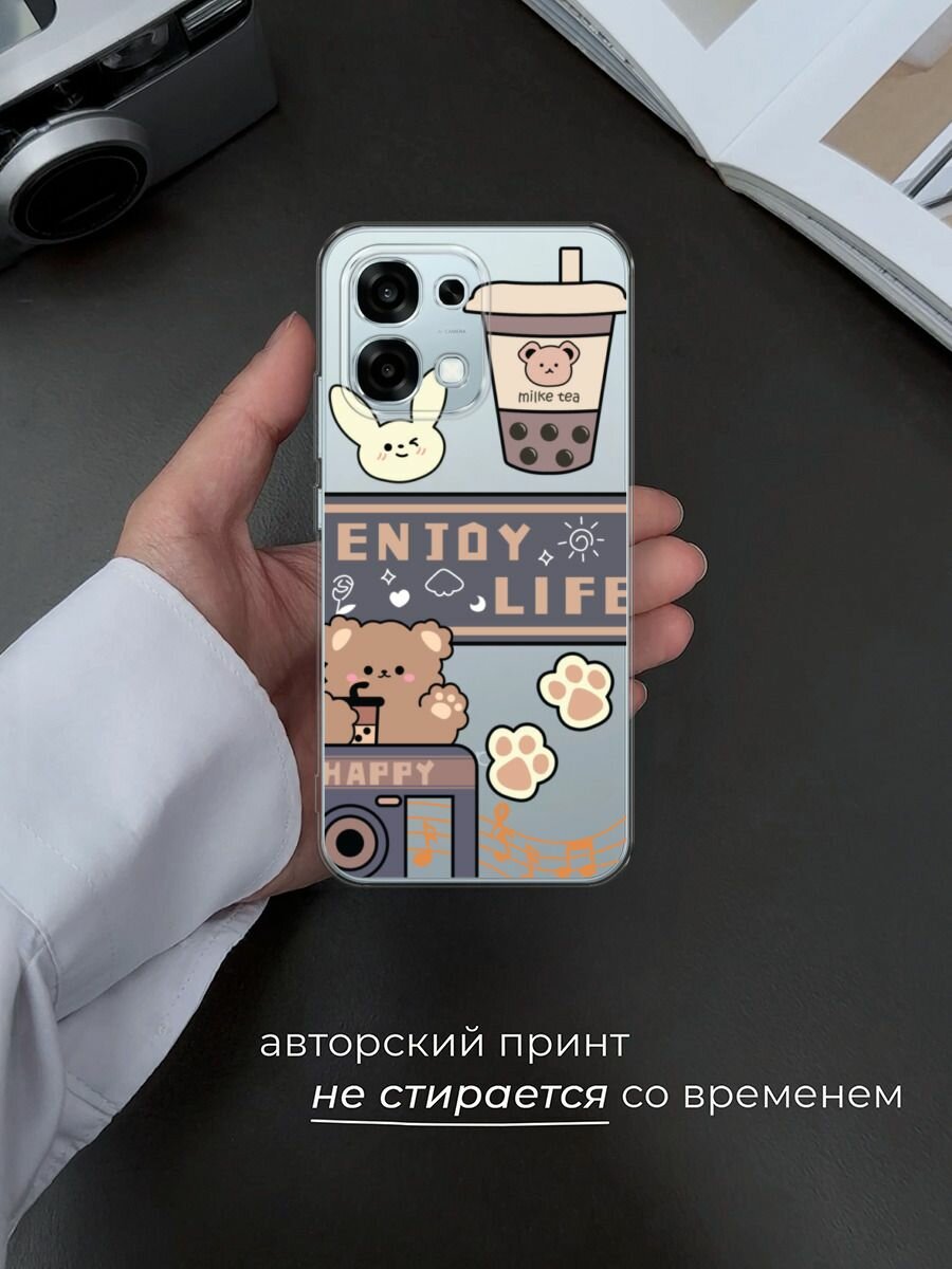 Чехол на Oppo A6 Pro / Оппо A6 Про с принтом Enjoy life 2, прозрачный — фото 1