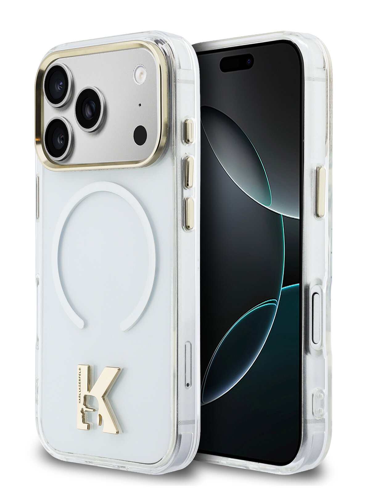 Чехол Karl Lagerfeld на iPhone 17 Pro, с магнитами MagSafe, с защитной рамкой вокруг камеры, прозрачный