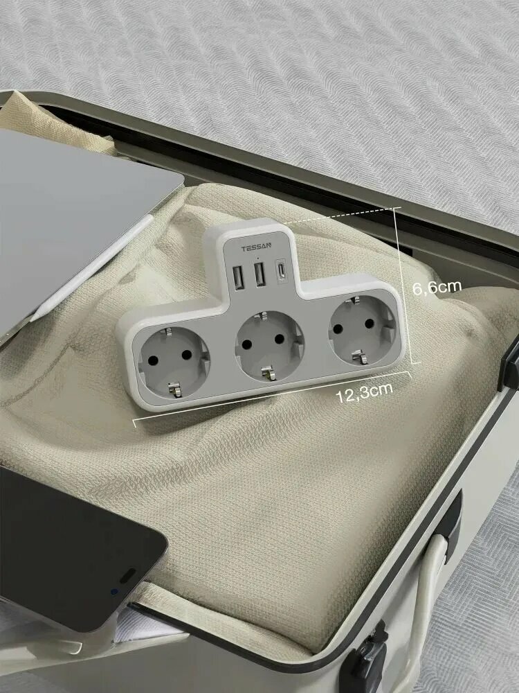 Электрический разветвитель TESSAN с 3 розетками 1 USB-C 2 USB-A