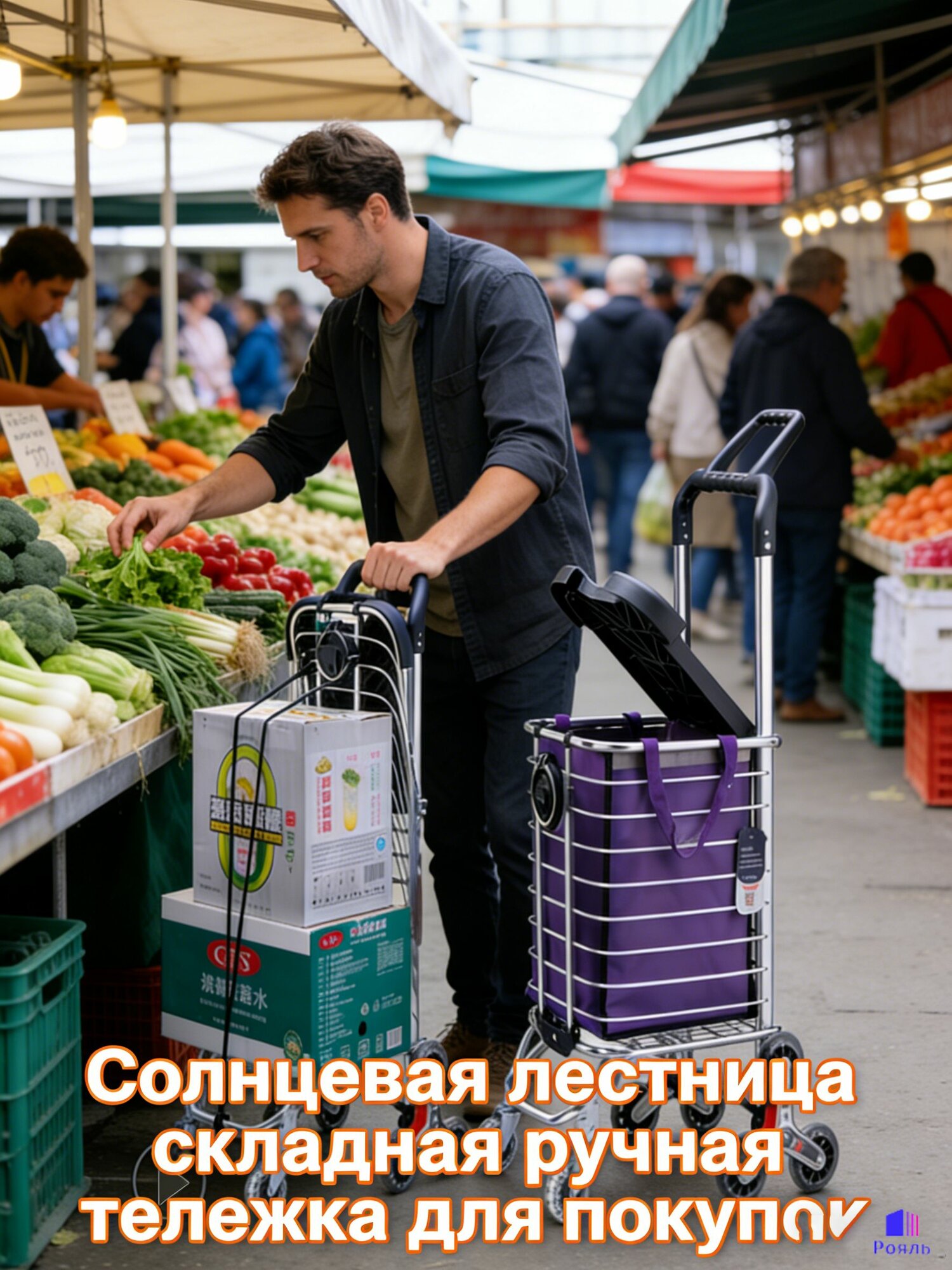 Складная тележка-лестнеход для покупок с алюминиевой рамой, 35 кг, с регулируемой ручкой 360 , трансформер (сиденье/груз). Универсальная хозяйственная тележка для пожилых людей.