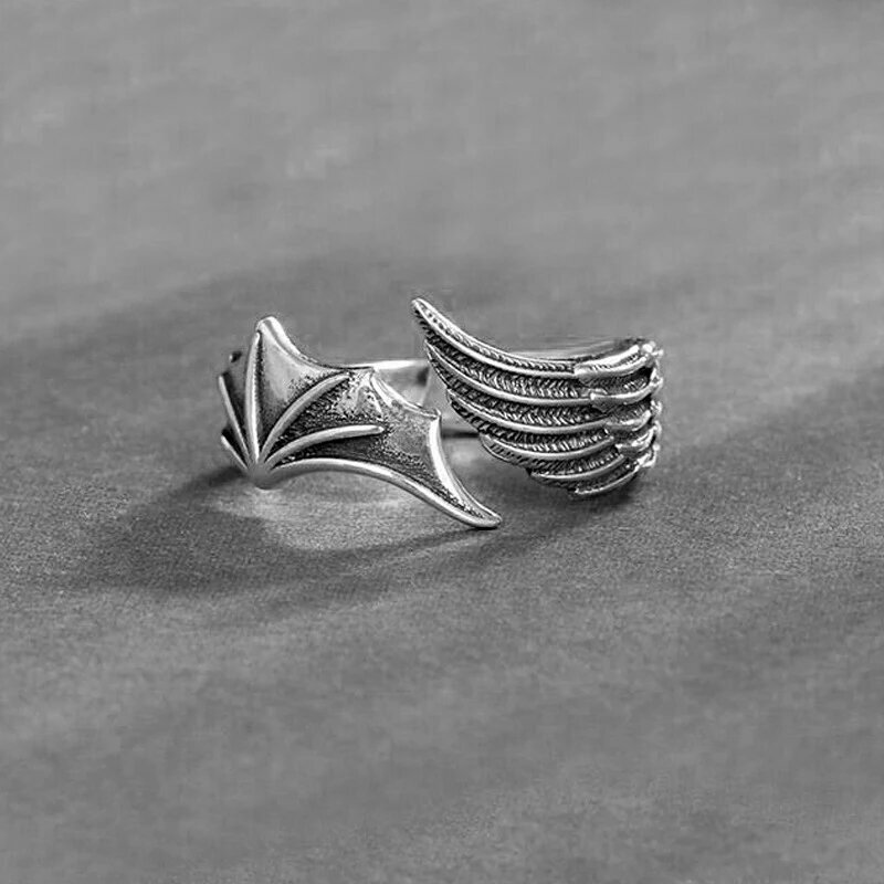 Готические панк-кольца с крыльями ангела и демона для женщин и мужчин, регулируемое открывающееся кольцо серебряного цвета, индивидуальные украшения