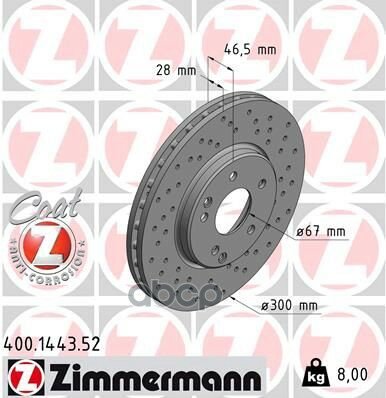 Тормозной диск Zimmermann 400144352 диск торм MER W203, W208, W209