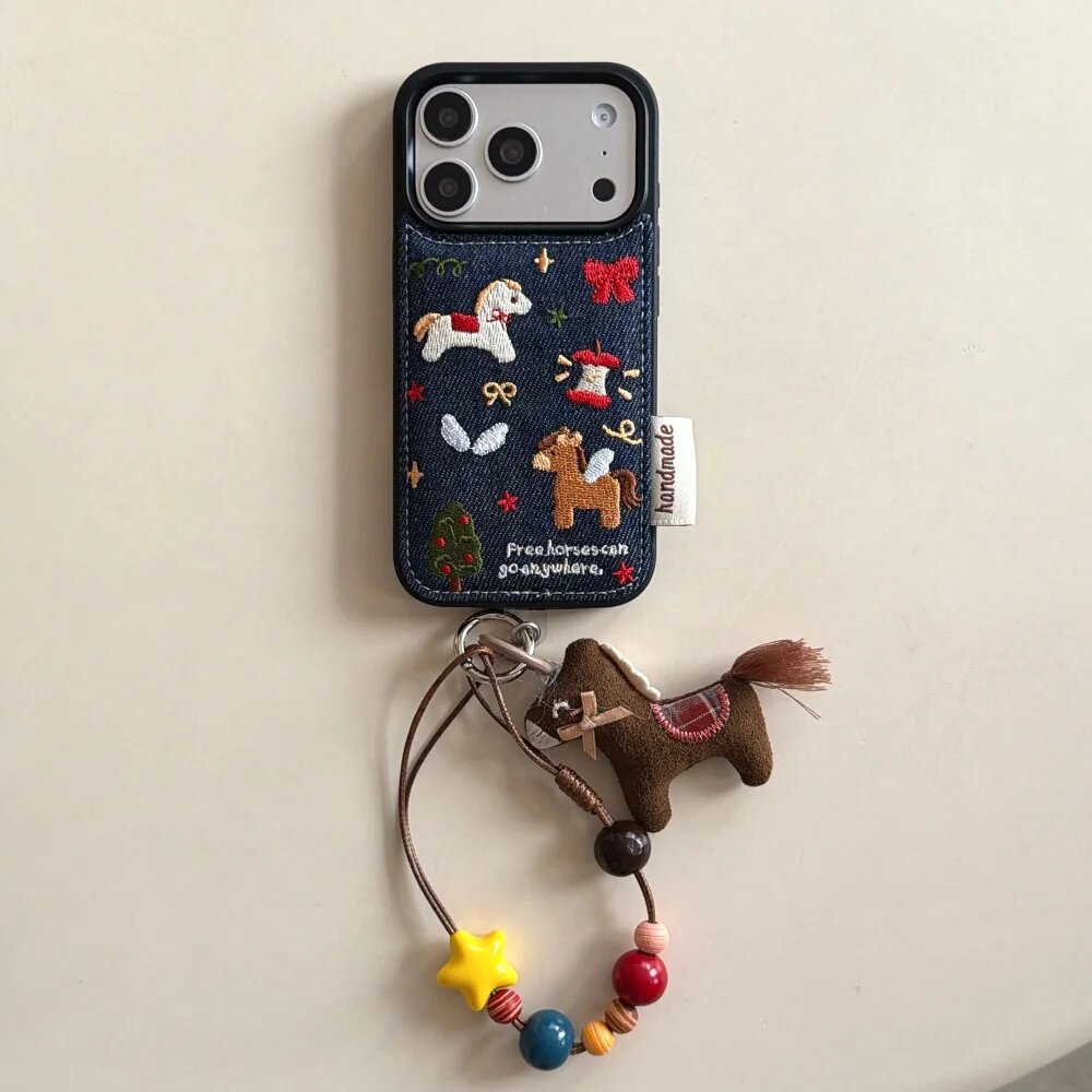 Милый чехол для телефона с вышивкой в виде мультяшного пони и звезд AC181-2, For iphone 15 promax