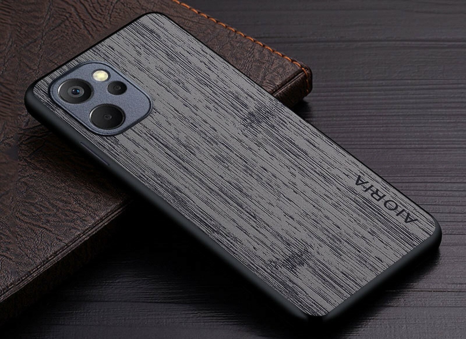 Чехол бампер MyPads Albero Premium на Realme 10 4G из искусственной кожи с дизайном под дерево