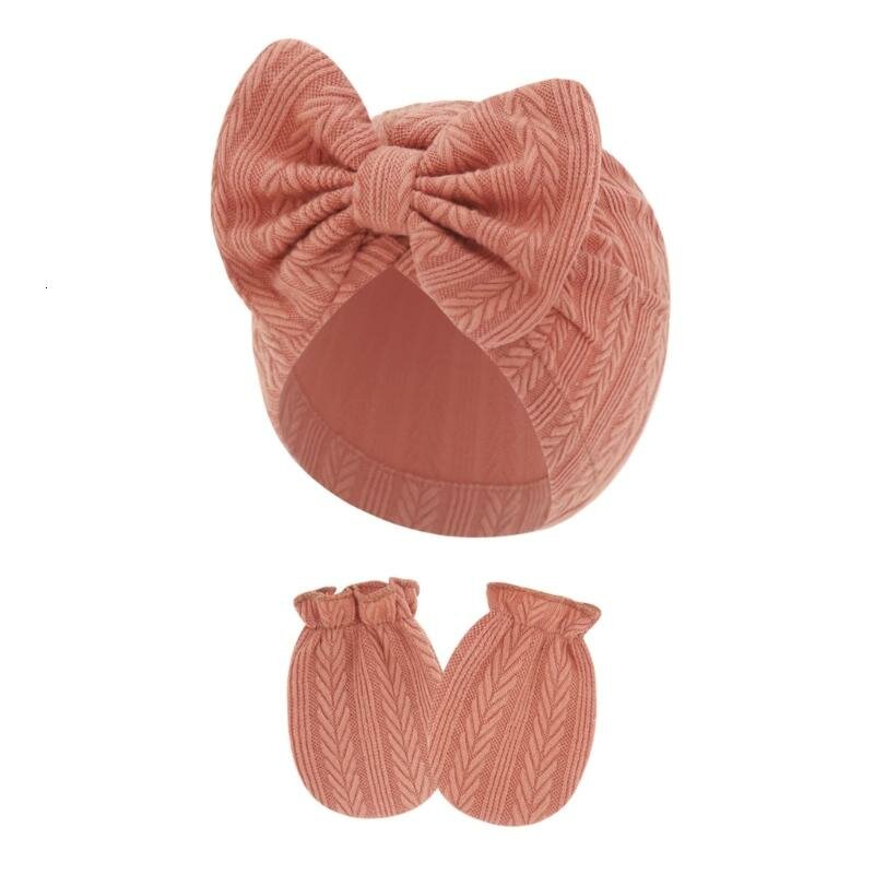 Детские перчатки-митенки и турбан, Кирпично - красный