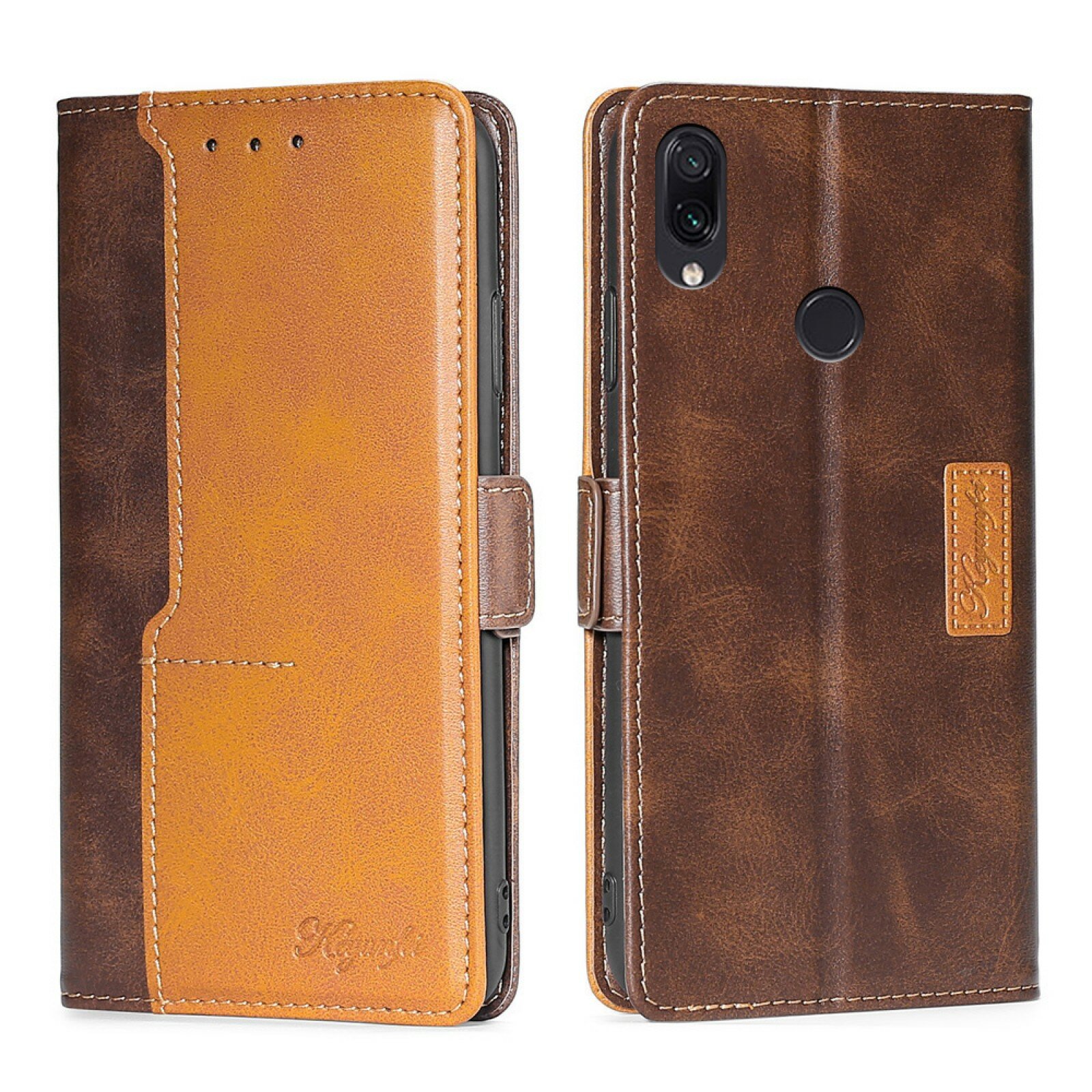 Чехол-книжка MyPads для Xiaomi Redmi Note 7/7 Pro желтый и коричневый из искусственной кожи