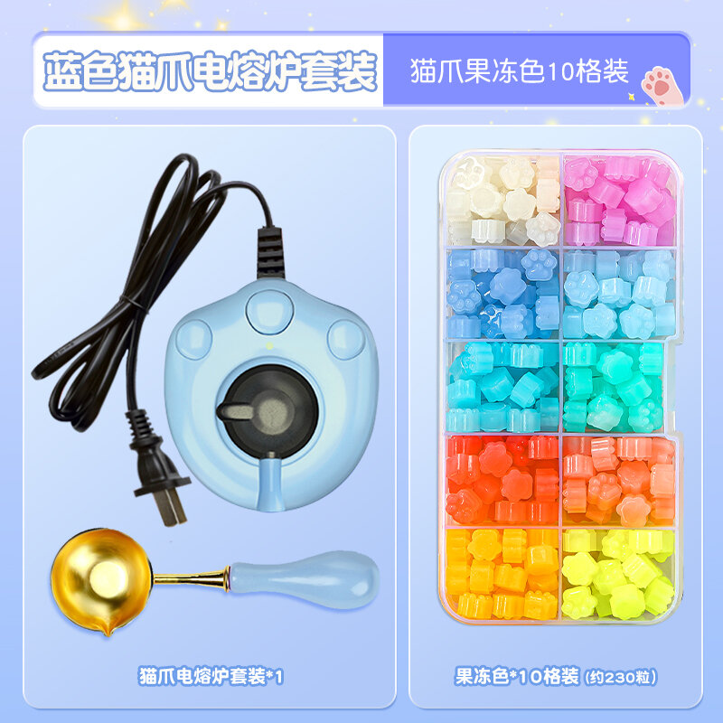 Набор для плавки восковых печатей в форме кошачьей лапки с восковыми гранулами и инструментами, постоянная температура, безопасный, быстрое нагревание, игрушка, быстрая зарядка, ручная работа.