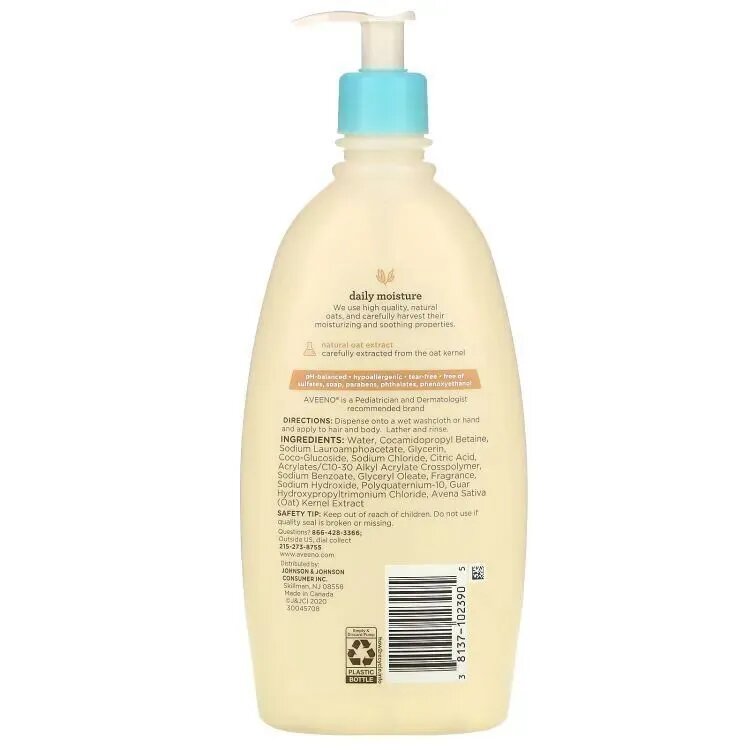 Aveeno Baby Daily Moisture Wash & Shampoo 532 мл. Крем для душа, гипоаллергенный — фото 1