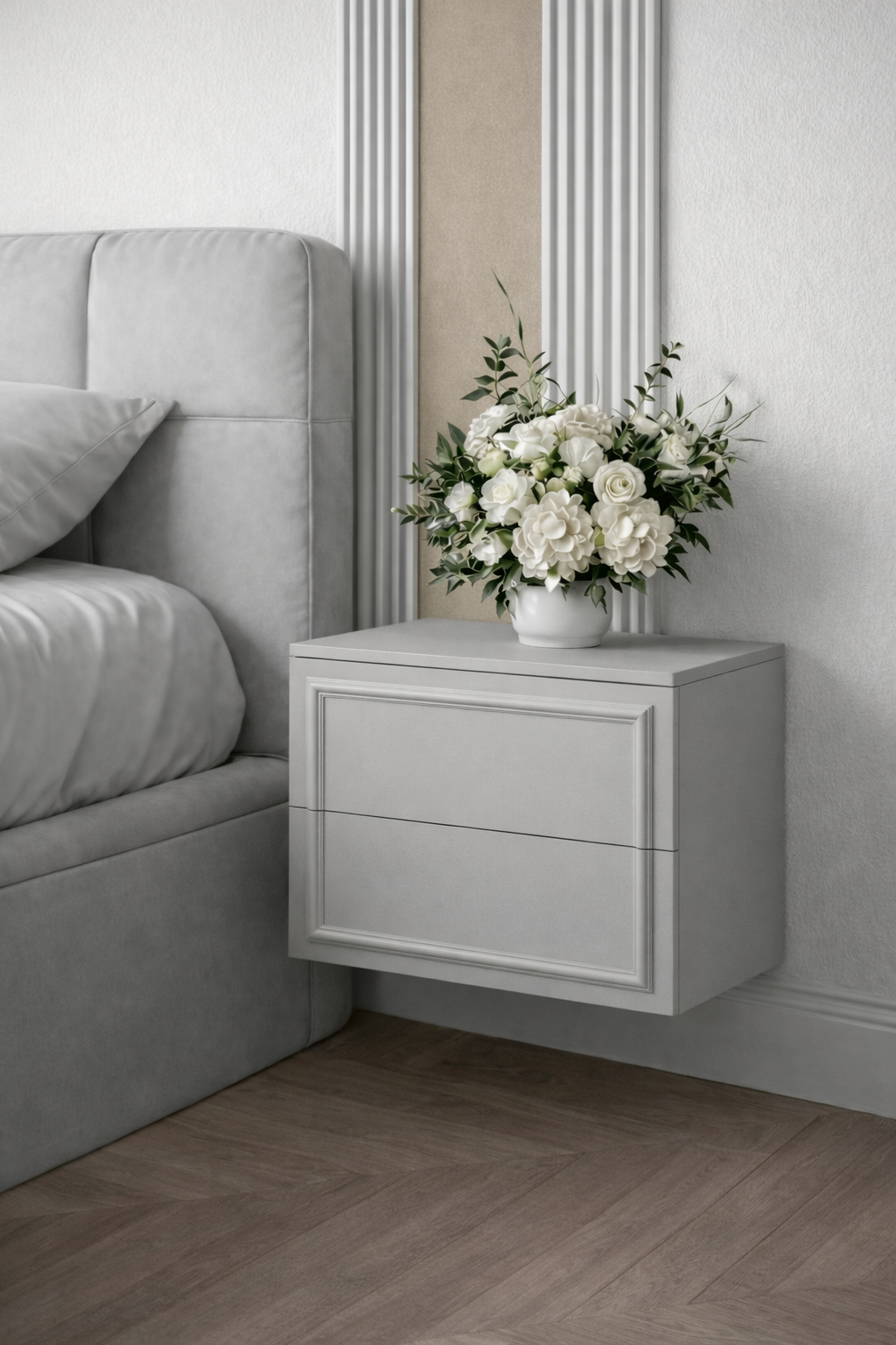 Тумба прикроватная "Оливия", подвесная, МДФ, ящик, маленькая, без ручки, в спальню, прихожую, детскую