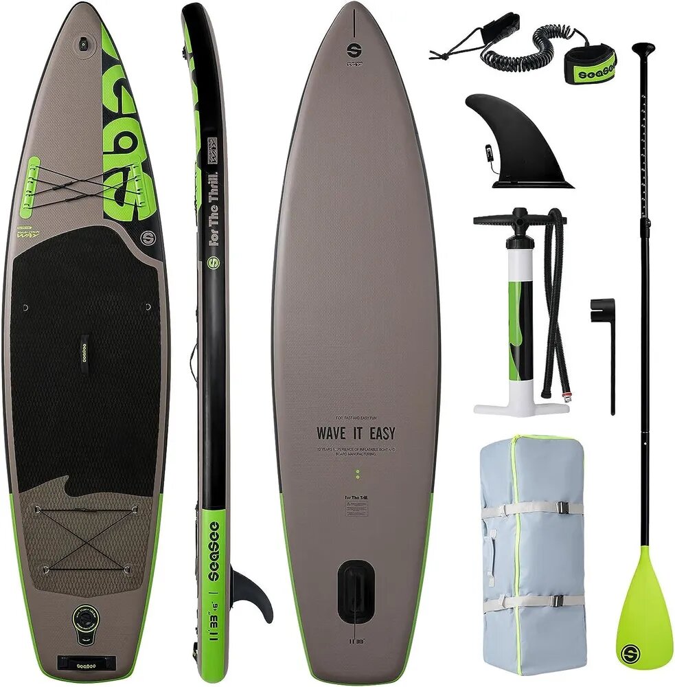 SEASEE SUP-доска для туризма 335x84x15 см с полным комплектом, зеленый