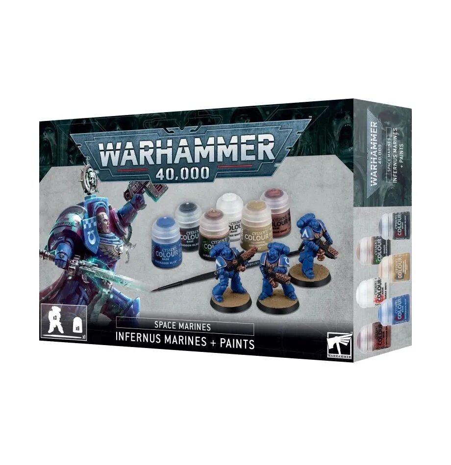 Warhammer Краска акриловая для миниатюр Space Marines Infernus Marines + PAINTS, 250 г. Черный матовый