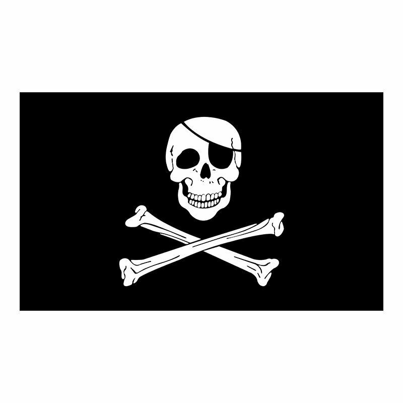 Флаг с пиратским черепом и скрещенными костями, 90x150 см — классический черно-белый дизайн для поклонников пиратской тематики, для украшения улицы и мероприятий.