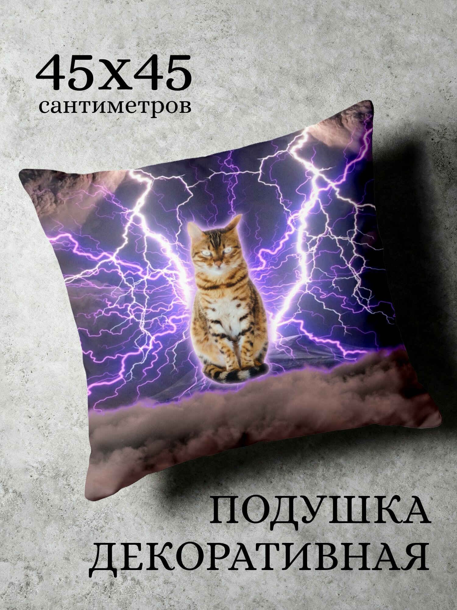 Подушка декоративная, 45x45см / Кот-мем / Мемы / Котушка Теслы