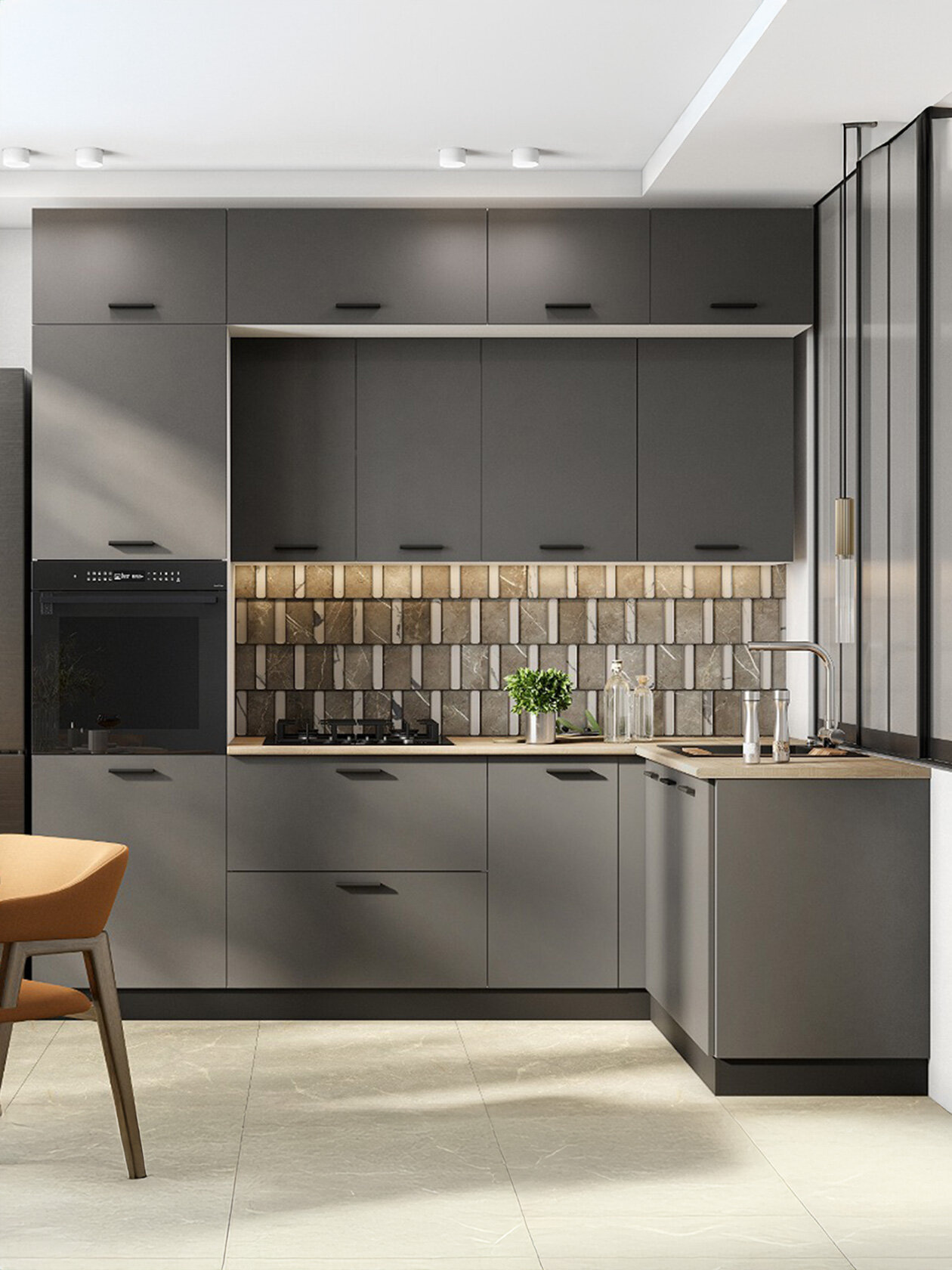 Кухонный гарнитур угловой Урбан 2.4х1.6 м, мебель для дома и кухни, Белый / Графит серый