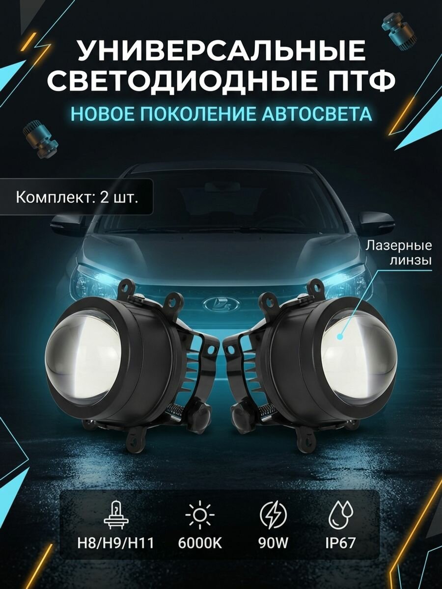 Фары противотуманные универсальные, светодиодные линзы