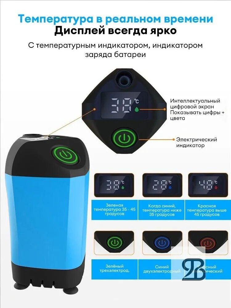 Переносной душ портативный с подогревом и дисплеем, для кемпинга и виллы, синий — фото 1