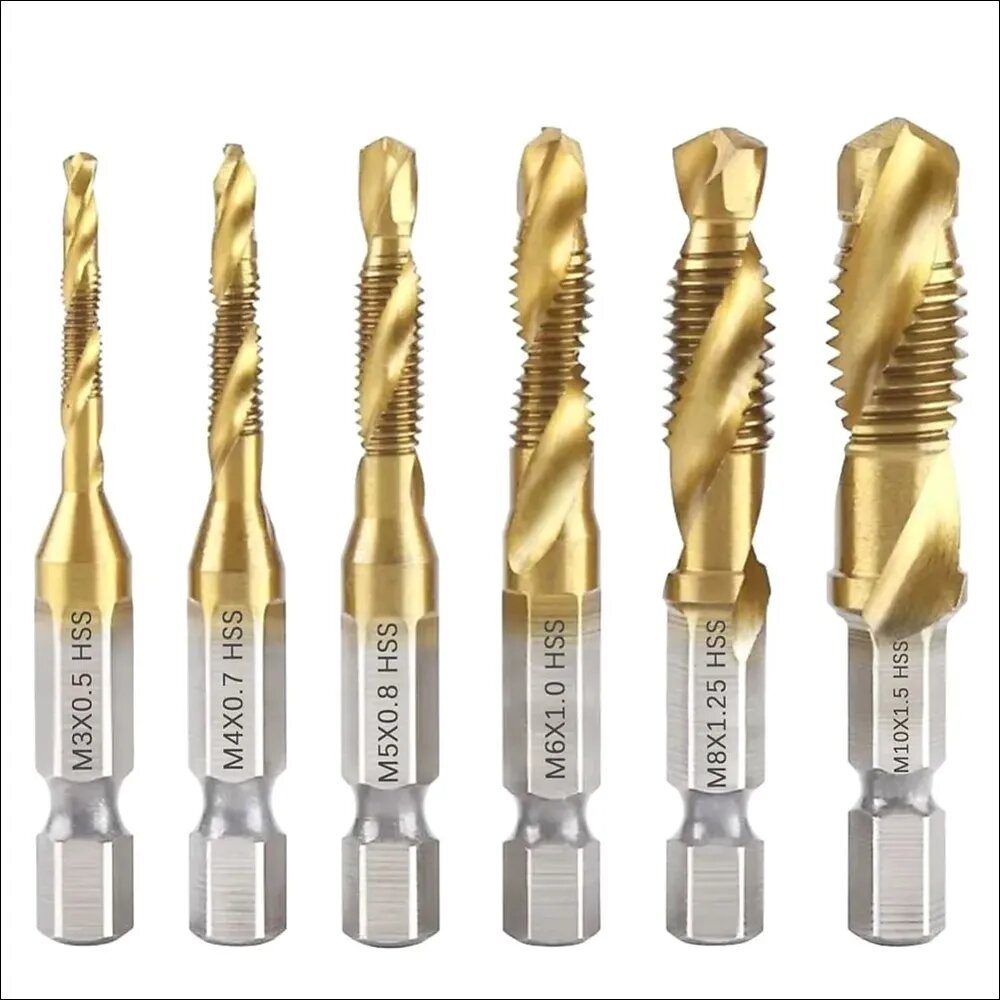 Набор сверл-метчиков с титановым покрытием из быстрорежущей стали, Набор сверл c метчиками по металлу 6 шт.