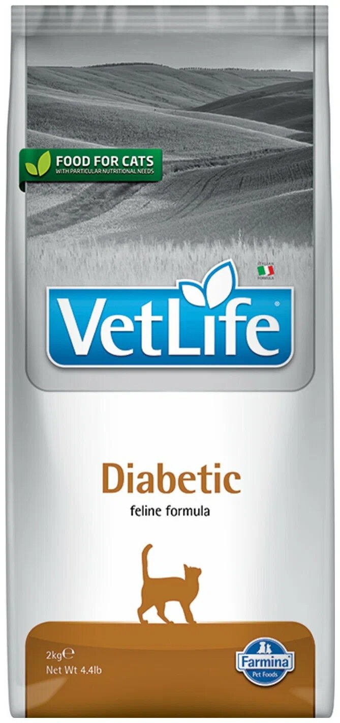 Корм Farmina "VetLife Diabetic", сухой, для кошек, при диабете, 2 кг