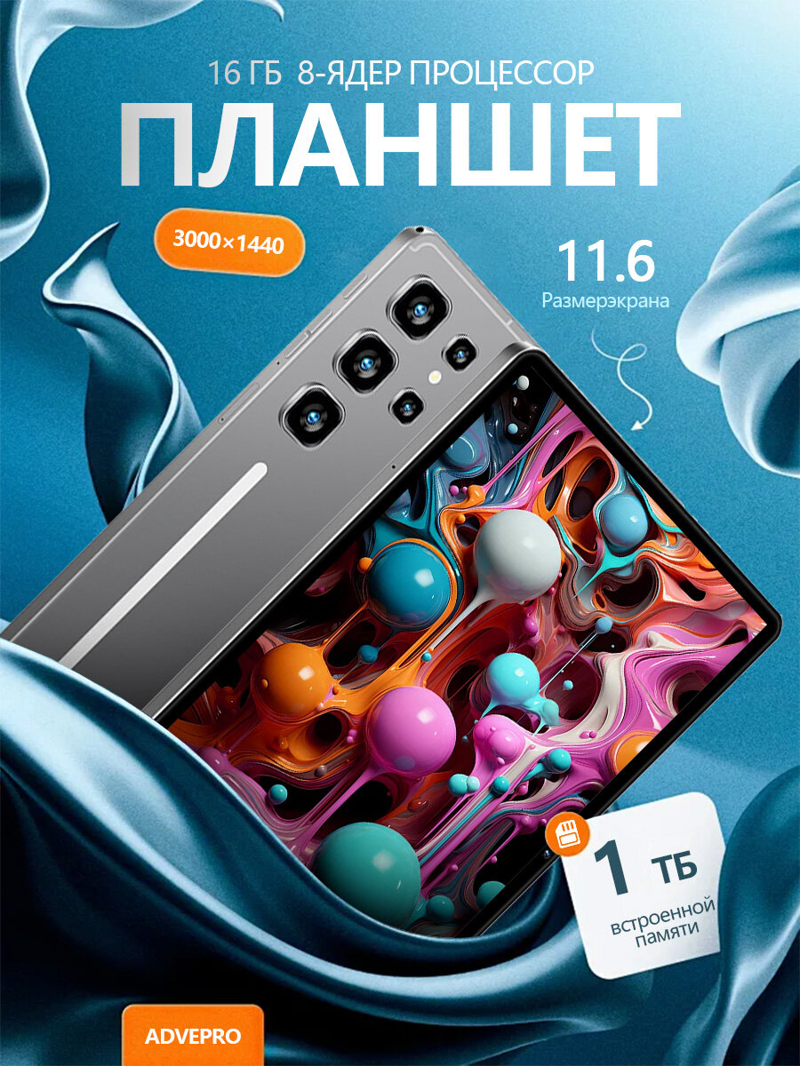Планшет с клавиатурой 11.6 дюйма с сим картой, 16 GB RAM, 1024 GB ROM, Android 14, wifi, LTE, русская клавиатура