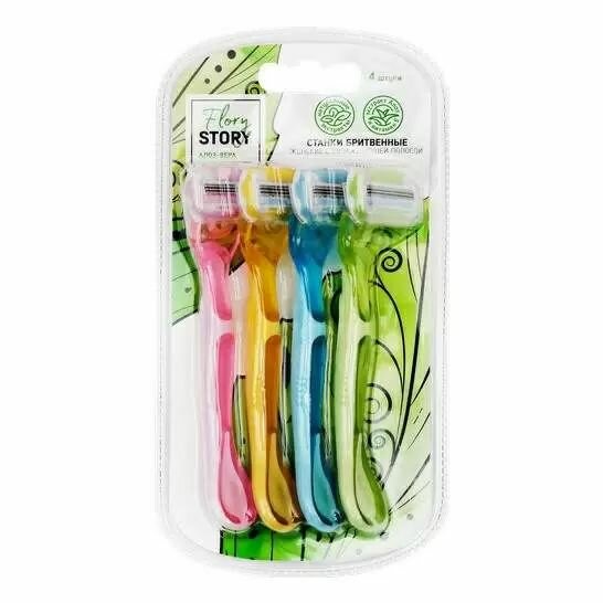 Станок для бритья женский FLORY STORY с увлажняющей полоской, 4шт