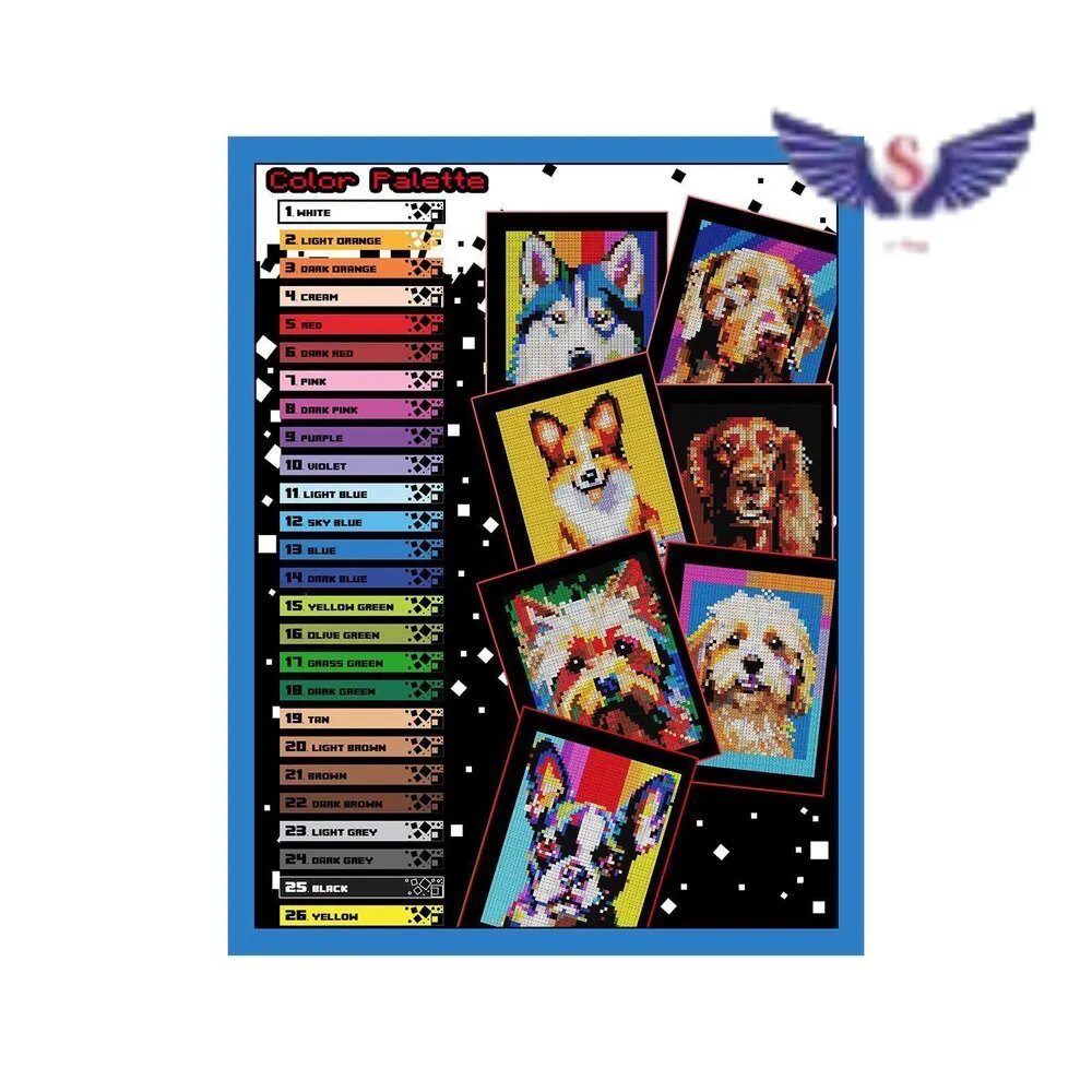 Mystery Mosaics Dog Breeds Color by Number раскраска 28.5cm x 21cm, 50 видов раскрасок — фото 1