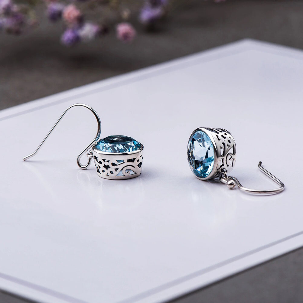 Медные серьги с подвесками из голубого апатита, пара