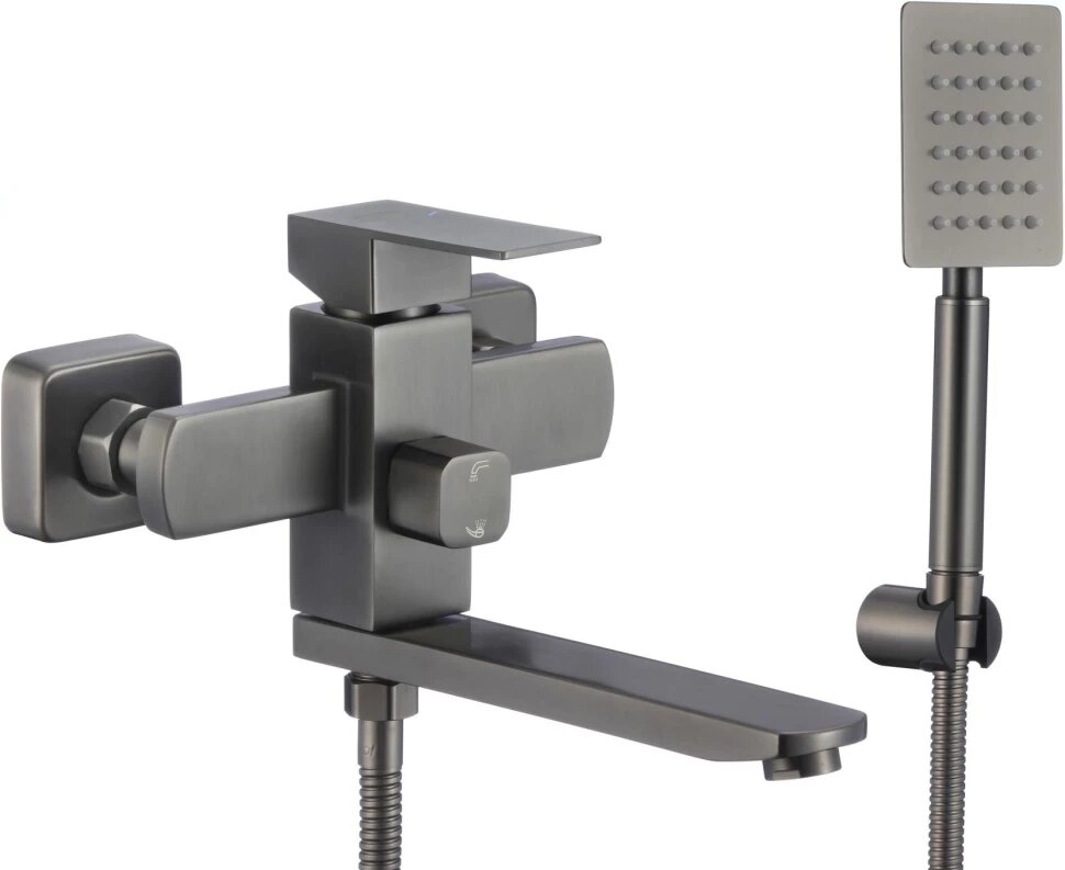 Смеситель для ванны Fmark FS8104Q с душевым гарнитуром, графит