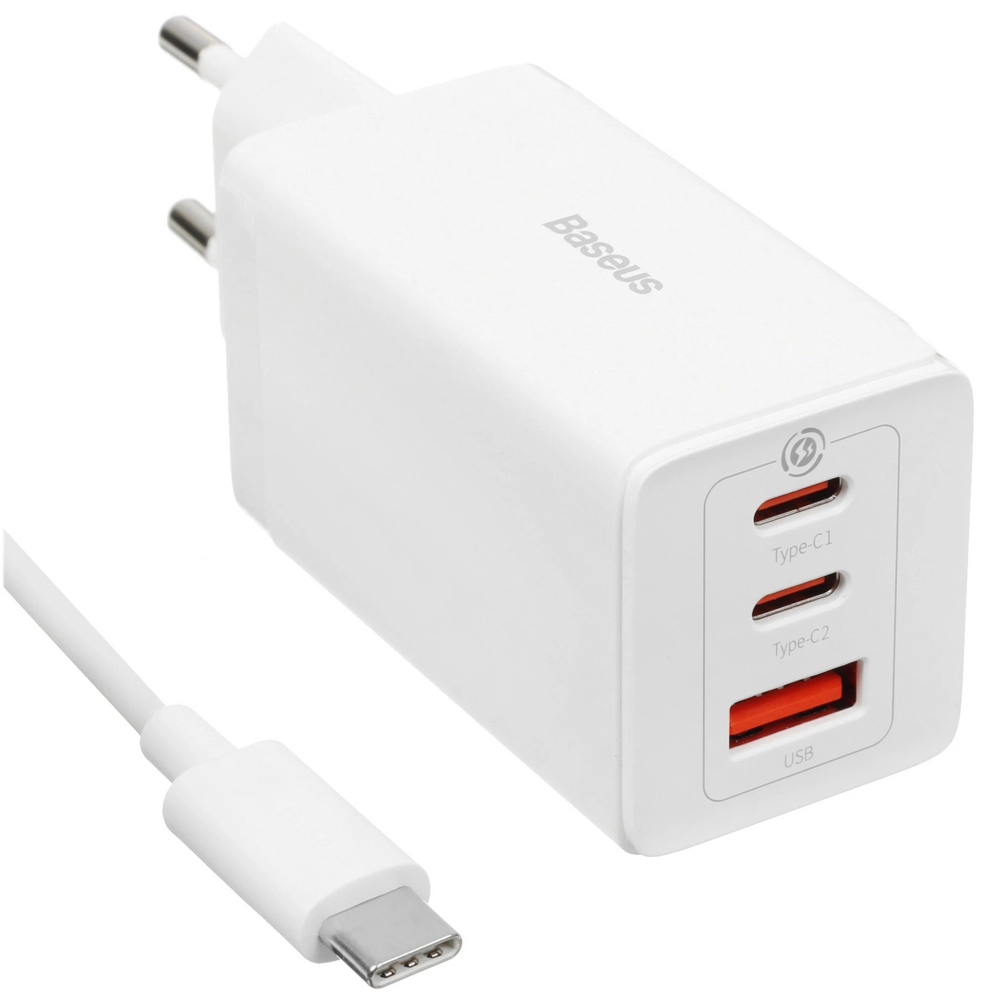 Сетевое зарядное устройство Baseus GaN5 Pro Fast Charger 2C+U 65W (CCGP120202) White + Кабель Type-C 1m