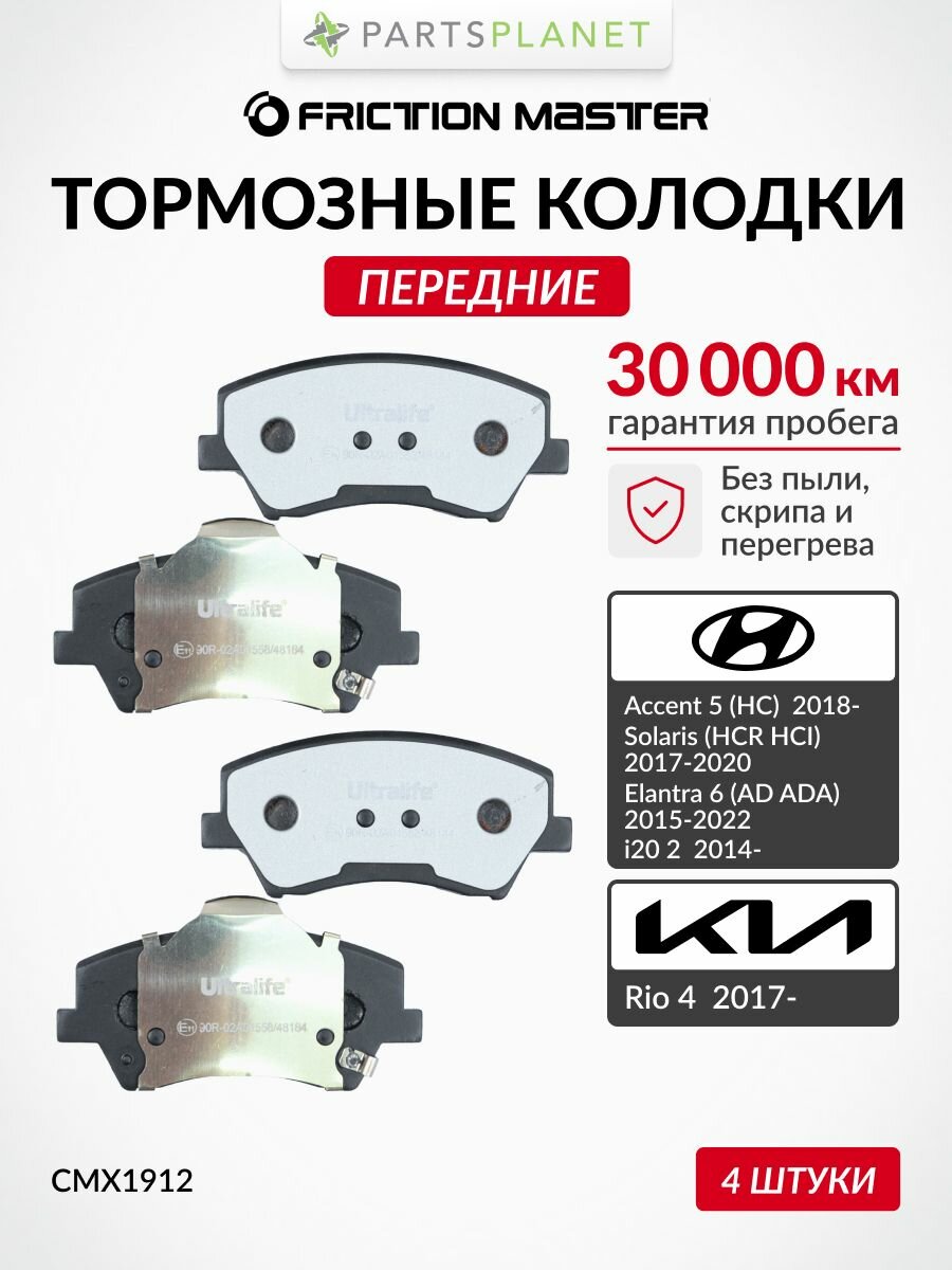 Тормозные колодки передние на Хендай Акцент, Элантра, Солярис, Киа Рио