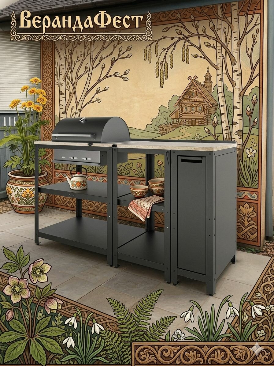 VERANDA: Набор Садовой Кухни - Комплект с Грилем "Эконом" - Уличная Модульная Кухня
