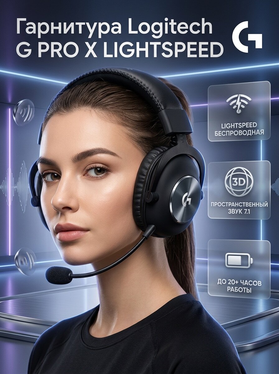 Logitech Headset PRO X LIGHTSPEED Wireless Gaming - BLACK