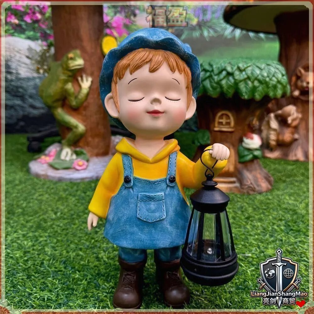 Фигурка садовая для дачи, детская, фигурка мальчика с фонарем