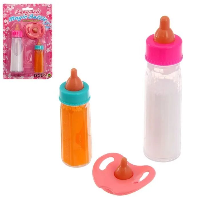 Baby Doll Magic Bottle набор бутылочек и сосок для куклы, бело-оранжевый, пластик — фото 1