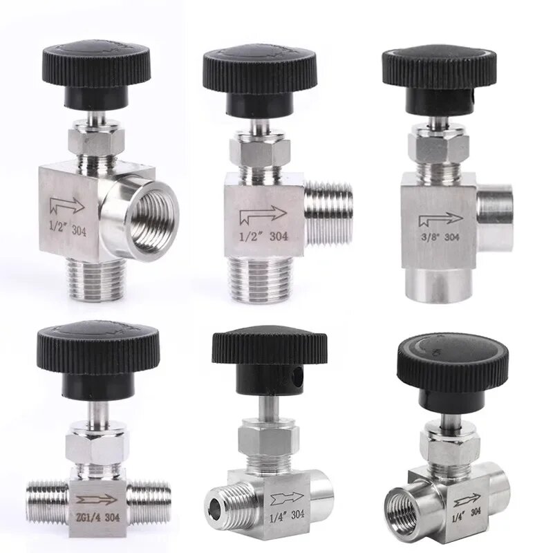 Кран игольчатый 1/4" Нержавеющая сталь 304/316, Elbow 90, BSP