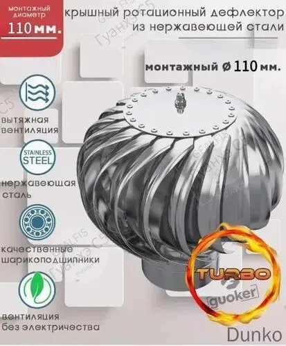 Вытяжной вентилятор из нержавеющей стали Ø110 мм для вытяжной вентиляции, без электричества