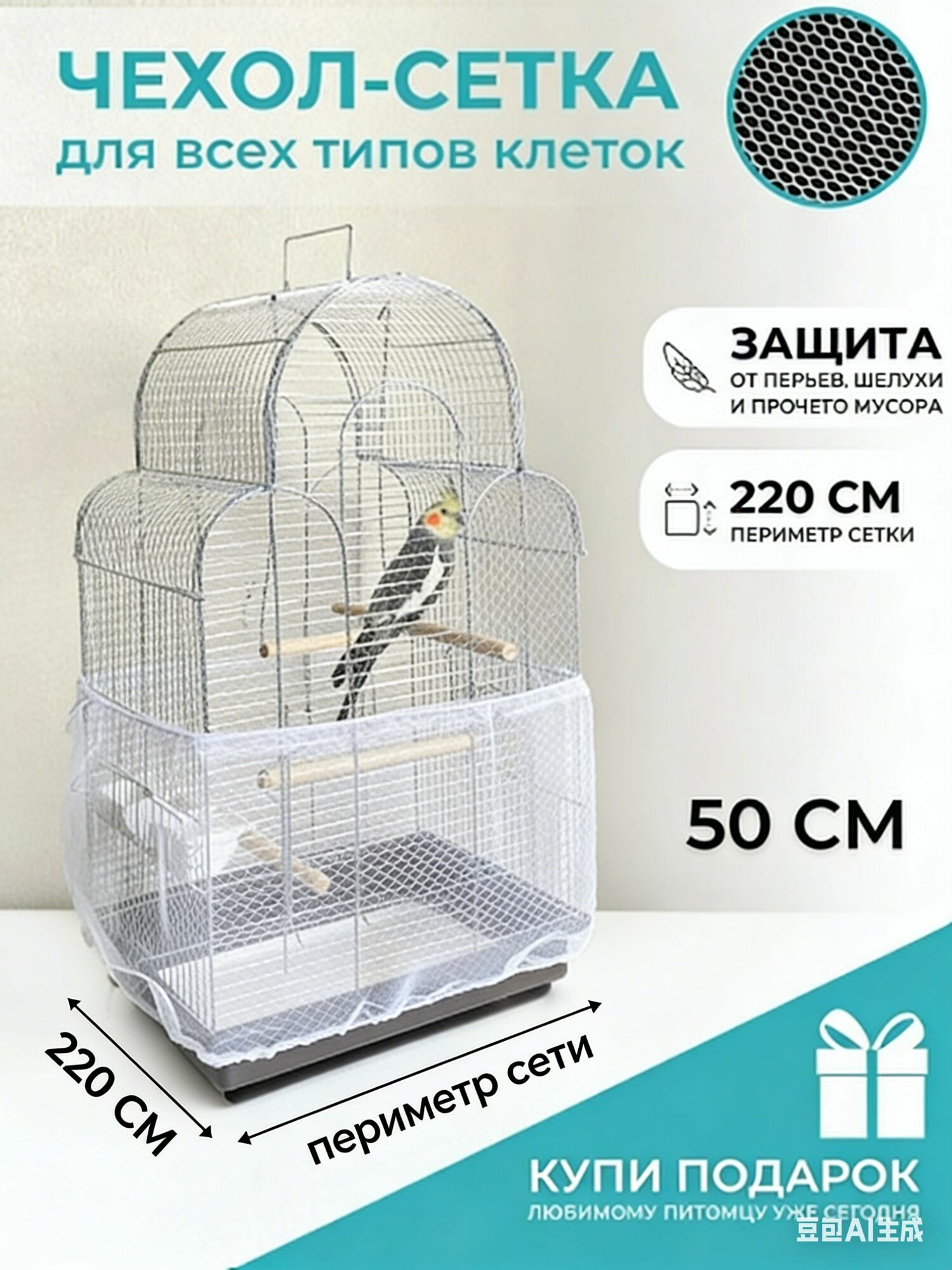 Чехол для Клетки / Сетка на клетку для птиц, попугаев, грызунов/ универсальная сетка от мусора, шелухи, перьев