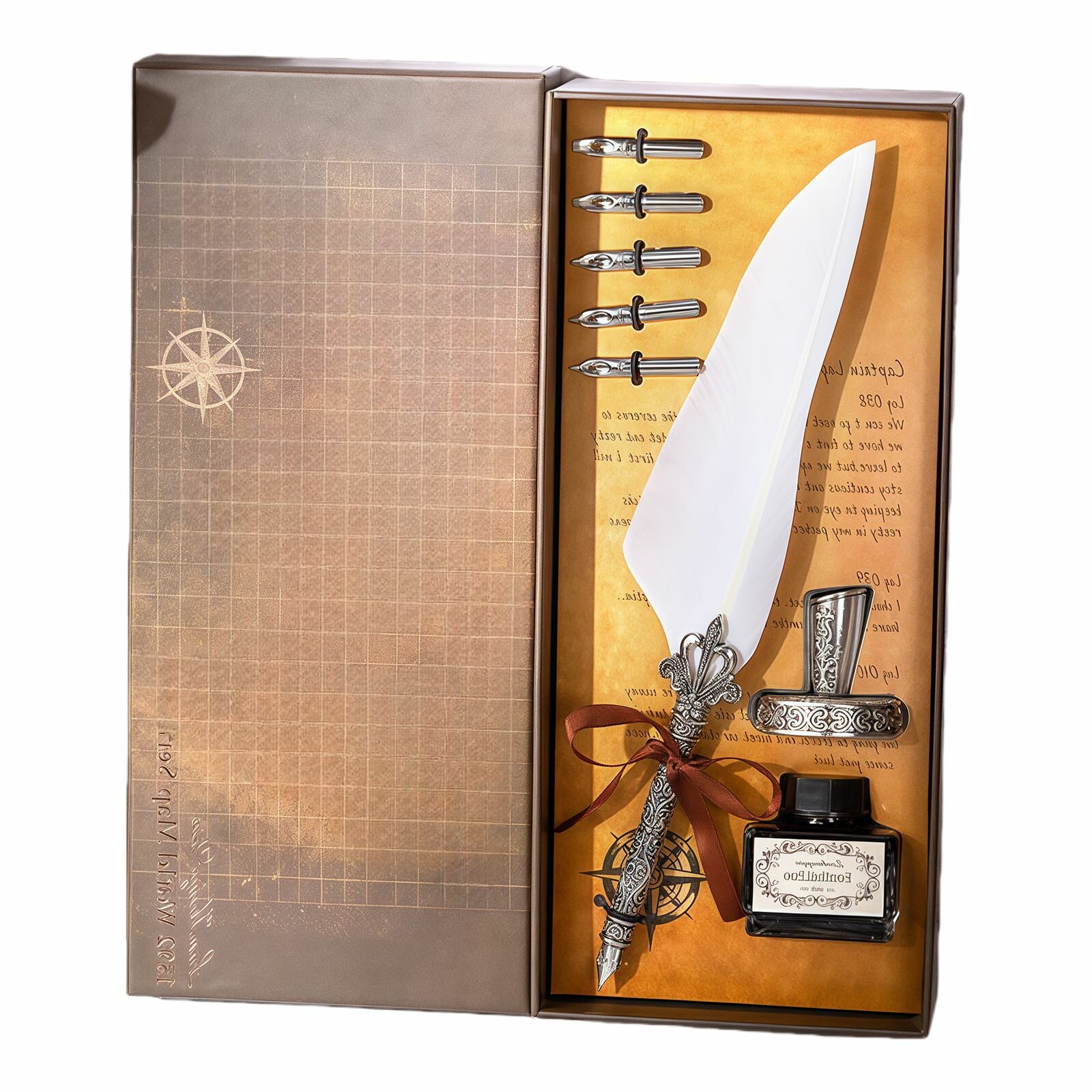 Антикварное перо с чернилами и 5 наконечниками для письма